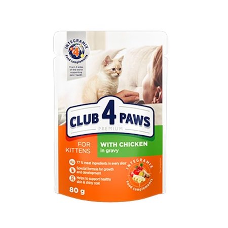 Club 4 Paws пауч за подрастващи котки с пилешко, 100 гр. - Зоомагазин ...